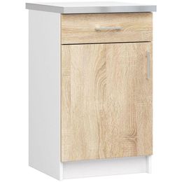 Niedriger Küchenschrank, Küchengarderobe, 50 cm, S50, Weiß Lima White / Sonoma Oak 1 Regale 1 Schubladen 1 Türen1