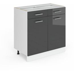 Schubladenunterschrank R-Line 80 cm Weiß/Anthrazit Hochglanz modern VICCO