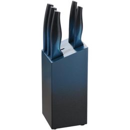 Michelino 6-teiliges Edelstahl Messer-Set mit Messerblock aus Holz Kochmesser Brotmesser Fleischmesser Universalmesser Schälmesser Blau