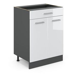 VICCO - Küchenschrank mit Schublade R-Line, Weiß Hochglanz, 60 cm mit Schublade, ohne Arbeitsplatte