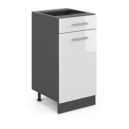 Schubladenunterschrank R-Line 40 cm Anthrazit/Weiß Hochglanz modern 1 Schublade VICCO