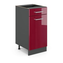 Schubladenunterschrank R-Line 40 cm Anthrazit/Bordeaux-Rot Hochglanz modern 1 Schublade VICCO