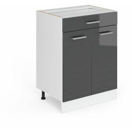 Schubladenunterschrank R-Line 60 cm Weiß/Anthrazit Hochglanz modern 1 Schublade VICCO