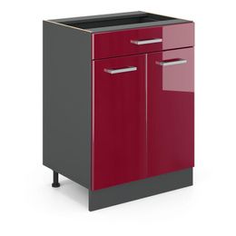 Küchenunterschrank R-Line, Bordeaux Hochglanz, 60 cm mit Schublade, ohne Arbeitsplatte, VICCO