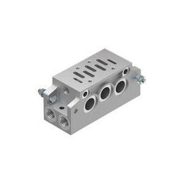 Festo Verteilersockel mit 90&deg;-Verbindungen, G1/4, Anschl&uuml;sse seitlich und unten, 42mm, Aluminium, Druckguss - NAVW-1/4-1-ISO