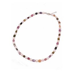Firetti Kette ohne Anhänger Schmuck Geschenk Halskette Perlkette Edelsteinkette, Anlass Geburtstag, Made in Germany - mit Turmalin - mit Süßwasserzuchtperle, grün|lila|rosa|schwarz|silberfarben|weiß
