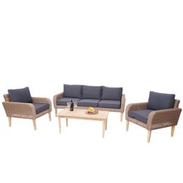 Garnitur MCW-H57, Garten-/Lounge-Set Sofa Sitzgruppe, rundes Poly-Rattan Alu + Akazie Spun Poly FSC~ Kissen dunkelgrau