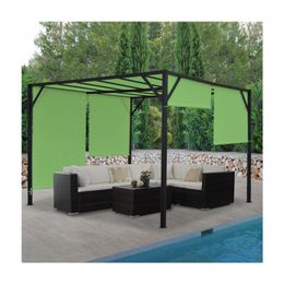 MCW Pergola Beja, Garten Pavillon Terrassen&uuml;berdachung, stabiles 6cm-Stahl-Gestell + Schiebedach gr&uuml;n ~ 4x4m