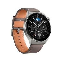 Huawei Watch GT 3 Pro Titanium, Smartwatch titan, 46mm; Armband: graues Lederarmband Display: 3,63 cm (1,43 Zoll) Kommunikation: Bluetooth 5.1 Armbandlänge: 140 - 210 mm Touchscreen: mit Touchscreen