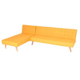 Ecksofa MCW-K38, Sofa Klappsofa, Liegefl&auml;che links/rechts, Stoff/Textil Massivholz MVG zertifiziert 256cm ~ gelb