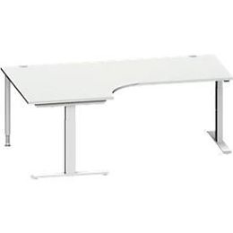 Schäfer Shop Schäfer Shop Genius Winkelschreibtisch MODENA FLEX, 90° Winkel links, T-Fuß Rechteckrohr, B 2000 x T 1200/800 x H 650-850 mm, lichtgrau/weißalu