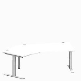 Schäfer Shop Schäfer Shop Genius Winkelschreibtisch MODENA FLEX, 135° Winkel links, T-Fuß Rechteckrohr, B 2165 x T 800/800 x H 650-850 mm, weiß/weißalu