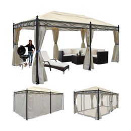 MCW Pergola Calpe, Garten Pavillon, stabiles 7cm-Gestell 5x3m ~ creme mit Seitenwand + Moskitonetz