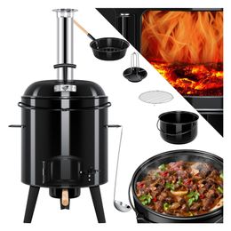 Kesser® Gulaschkessel Gulaschkanone Eintopfofen mit Grillfunktion Ofen Grill Kugelgrill + Hähnchenbräter 8L Pfanne Kesselgulasch Topf 17 Liter emailliert mit Deckel für die Outdoor Küche Feldküche