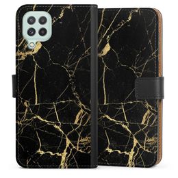 DeinDesign Handyhülle Marmor schwarz Muster BlackGoldMarble Look, Samsung Galaxy A22 4G Hülle Handy Flip Case Wallet Cover