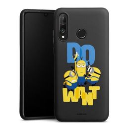DeinDesign Handyhülle Minions Banane Film Minions Do Want, Huawei P30 Lite Silikon Hülle Premium Case Handy Schutzhülle, schwarz
