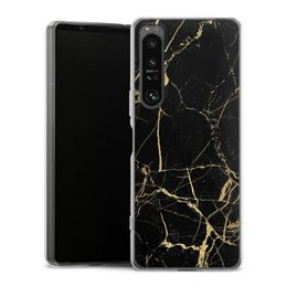 DeinDesign Handyhülle Marmor schwarz Muster BlackGoldMarble Look, Sony Xperia 1 IV Silikon Hülle Bumper Case Handy Schutzhülle, weiß