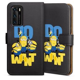 DeinDesign Handyhülle Minions Banane Film Minions Do Want, Huawei P40 Hülle Handy Flip Case Wallet Cover Handytasche Leder, schwarz