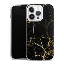 DeinDesign Handyhülle Marmor schwarz Muster BlackGoldMarble Look, Apple iPhone 14 Pro Silikon Hülle Bumper Case Handy Schutzhülle, weiß, transparent