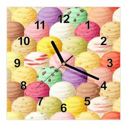 Primedeco Wanduhr Glasuhr Wanduhr Wandkunst Größe 30 x 30 cm mit Motiv Eiskugeln, Ziffernblatt: Modern