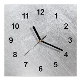 Primedeco Wanduhr Glasuhr Wanduhr Wandkunst Größe 30 x 30 cm mit Motiv Kreisförmiges Metall, Ziffernblatt: Modern