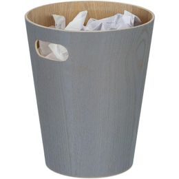 Papierkorb Holz, runder Mülleimer mit Griff, 7,5 l, ohne Deckel, HxD: 28 x 23 cm, Abfalleimer Büro, dunkelgrau - Relaxdays