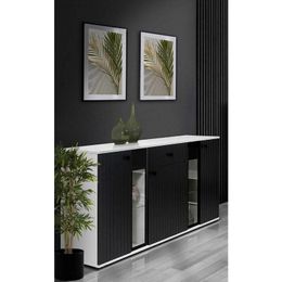 Sideboard sarai Schublade 3-türig Anrichte Glastüren140 cm Weiß Schwarz - Furnix