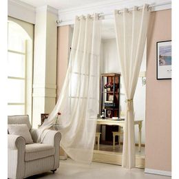 WOLTU - 2er-Set Gardinen transparent mit Ösen Leinen Optik creme 140x225 cm