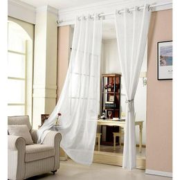 WOLTU - 2er-Set Gardinen transparent mit Ösen Leinen Optik weiß 140x225 cm - weiß