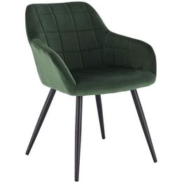 Esszimmerstuhl 1 Stück Küchenstuhl Polsterstuhl Wohnzimmerstuhl Sessel mit Armlehne, Sitzfläche aus Samt, Metallbeine, Dunkelgrün - dunkelgrün - WOLTU