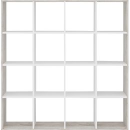 Raumteilerregal FMD "Mega" Regale Gr. B/H/T: 138,5 cm x 143 cm x 33 cm, 16 St. offene Fächer, beige (sandeiche nb, weiß) Raumteiler-Regale