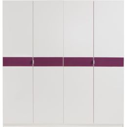 Kleiderschrank Priess "Madrid" Schränke Gr. B/H/T: 185 cm x 193 cm x 54 cm, farbige Glasauflagen in den Türen, 4 St., weiß (weiß, brombeerglas) Kleiderschränke