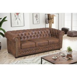 Edles Chesterfield Sofa 3 Sitzer in Mikrofaser Vintage braun Couch Polstersofa