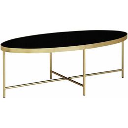 Design Couchtisch Glas Schwarz - Oval 110 x 56 cm mit Gold Metallgestell, Großer Wohnzimmertisch, Lounge Tisch Glastisch - FineBuy