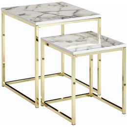 FineBuy - Design Beistelltisch 2er Set Marmor Optik Eckig, Couchtisch 2-teilig Tischgestell Metall, Kleine Wohnzimmertische, Moderne Satztische