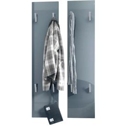 Garderobenpaneel Wandgarderobe Garderobe Wandpaneel 120 - Hochglanz & Naturtöne - Grau Hochglanz - Grau Hochglanz - Vladon