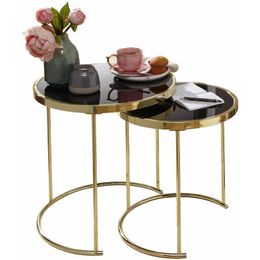 FineBuy - Design Satztisch como schwarz / Gold Beistelltisch Metall / Glas, Couchtisch Set aus 2 Tischen, Kleiner Wohnzimmertisch, Metalltisch mit