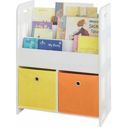 sobuy KMB27-W Kinder Bücherregal Kinderregal mit 3 Ablagefächern und 2 Stoffboxen Spielzeugregal Aufbewahrungsregal für Kinder Spielzeug-Organizer