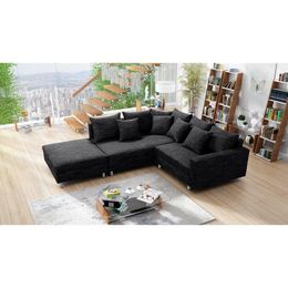 Wohnlandschaft Sofa Couch Ecksofa Eckcouch Gewebestoff schwarz + Hocker Minsk L