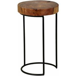 FineBuy - Beistelltisch Massiv-Holz Wohnzimmer-Tisch Metallbeine Landhaus-Stil Baumstamm-Form Echt-Holz Farbe wählbar