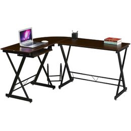 SVITA - Eckschreibtisch Nussbaum-Optik schwarze Metall-Beine Computertisch Tisch