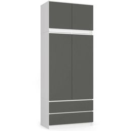 Schrank mit übereinhaltigem, 90 cm, S90, Matte, System ohne Weiß / Graphitgrau Griff 6 Regale 2 Schubladen 2 Türen1