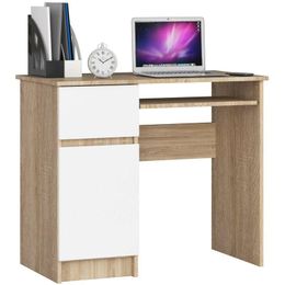 Akord - Piksel Schreibtisch Klein mit Schubladen | Office Desk | Computertisch | Bürotisch mit Tastaturablage | Schublade und Fach mit Tür | Holz