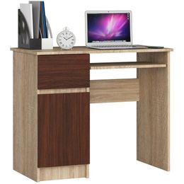 Piksel Schreibtisch Klein mit Schubladen | Office Desk | Computertisch | Bürotisch mit Tastaturablage | Schublade und Fach mit Tür | Holz Deko | B90