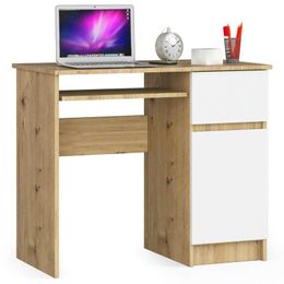 Piksel Schreibtisch Klein mit Schubladen | Office Desk | Computertisch | Bürotisch mit Tastaturablage | Schublade und Fach mit Tür | Holz Deko | B90