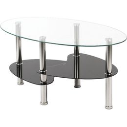 Ovaler Tische Couchtisch Glasplatte Tisch Ende Couchtisch 3 Tier für Wohnzimmer 90 x 50 x 43 cm (schwarz+ transparent)