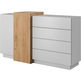 Sideboard glanci mit 2 Türen und 4 Schubladen Weiß-Goldene Craft Eiche - Furnix
