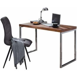Schreibtisch SV44437 Massivholz Computertisch 120 x 60 cm Laptoptisch Landhaus Konsolentisch mit Metallbeinen Sheesham // Akazie - FineBuy