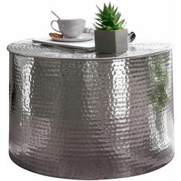 FineBuy Couchtisch 61 x 40,5 x 61 cm Aluminium Beistelltisch orientalisch rund, Flacher Hammerschlag Sofatisch Metall, Design Wohnzimmertisch modern,