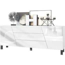 Vladon - Sideboard Kommode Anrichte Schrank Houston Weiß matt - Hochglanz - Weiß Hochglanz ohne led Beleuchtung - Weiß Hochglanz ohne led Beleuchtung